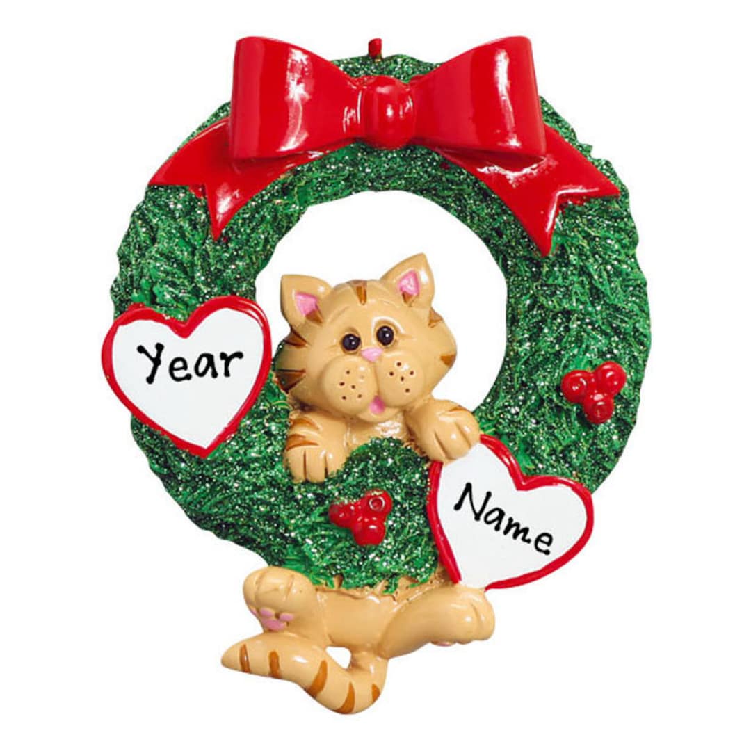 Orange Tabby Cat Ornament / Cute Orange Tabby Cat in Christmas Wreath ...