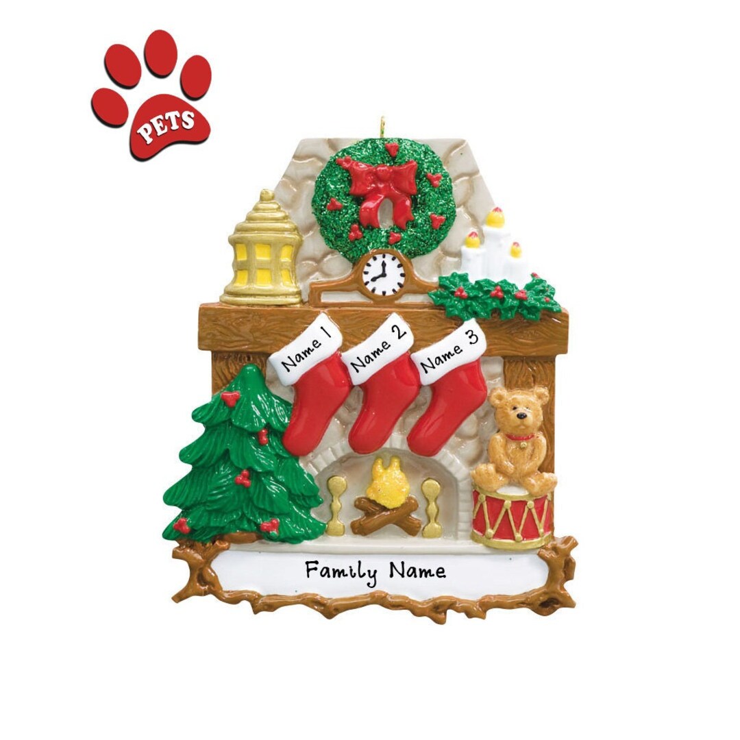 Personalized Fireplace Stockings - Family of 3 Christmas Ornament ...