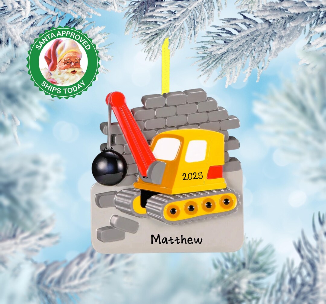 Crane With Wrecking Ball Personalized Ornament for Kids - Demolition ...