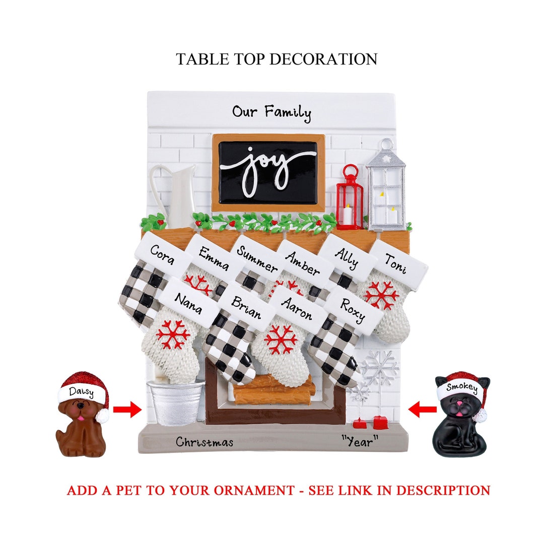 Family of 10 Christmas Stockings on Fireplace Mantle - Custom Ornament ...