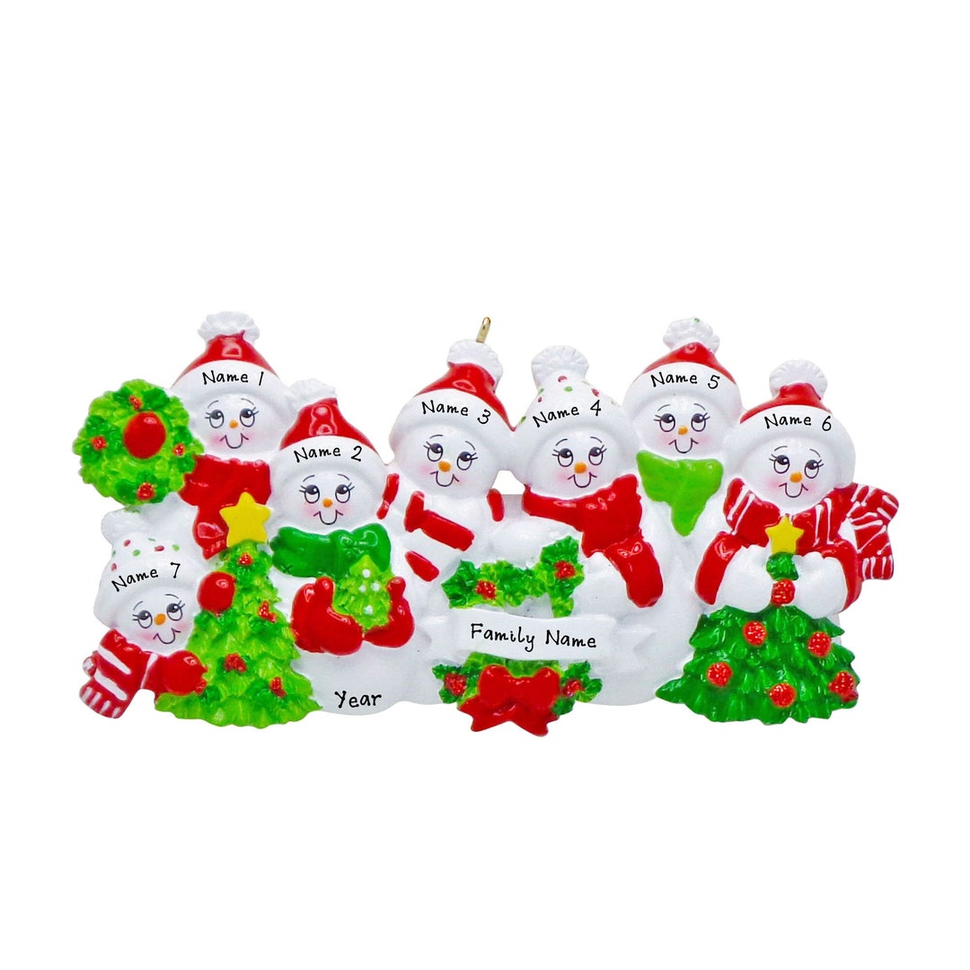 Snowman Ornament - Family of 7 Christmas Ornament - Snowmen With Wreath ...