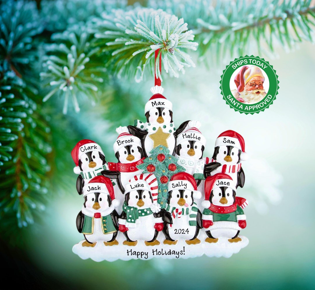 Penguin Ornament - Personalized Family of 9 Christmas Ornament - Family ...