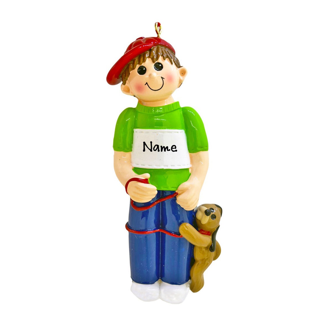 Custom Boy and Dog Ornament - New Puppy Gift - Dog Walker Gift - Dog ...