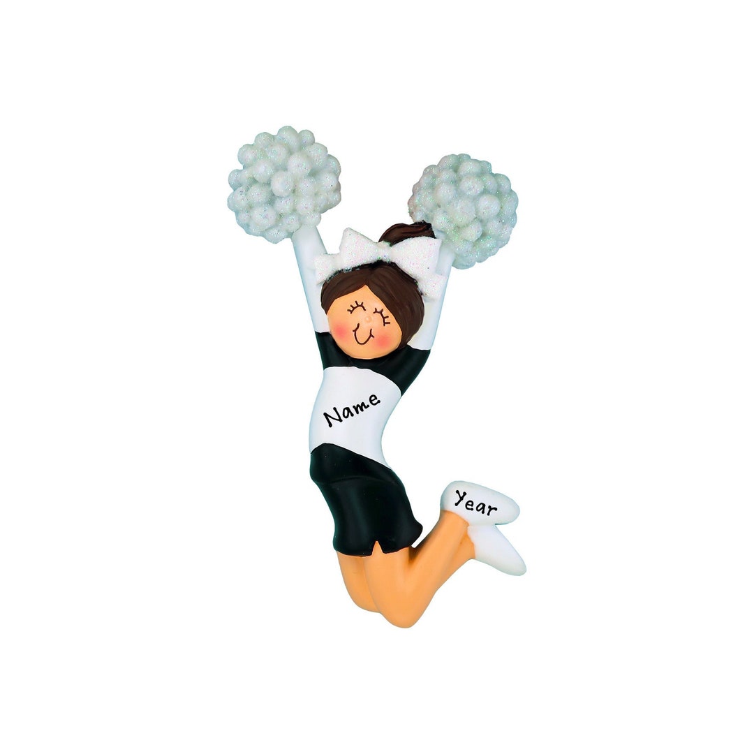 Personalized Cheerleader Ornament 2026 - Brunette Cheerleader With Pom ...