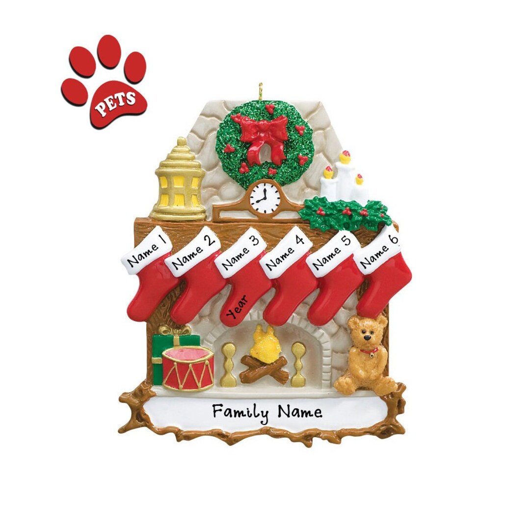 Personalized Fireplace Stockings - Family of 6 Christmas Ornament ...