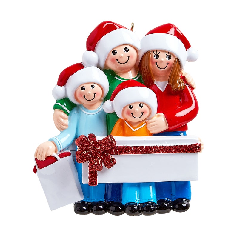 Gift Giving Family of 4 Christmas Ornament - Gift Giving Family of 4 ...