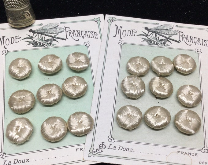 18 Old Silk Buttons, on Card, Ecru Color. 18 Antique French Silk ...