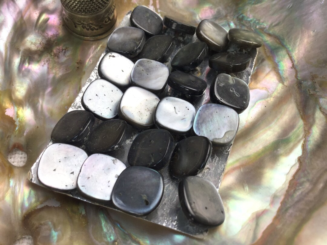 24 Small Square Buttons in Gray Mother-of-pearl, on Card, 1940, 1cm. 24 ...
