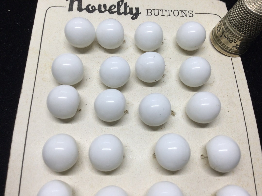 24 White Glass Buttons, Round, Old, 12mm. Sphere, With Tails. Vintage ...