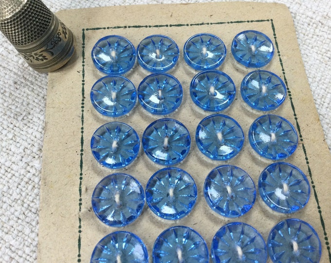 24 Buttons in Transparent Blue Glass, Old, 1cm30. 24 Antique Clear Blue ...