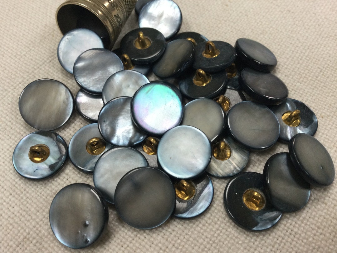 24 Blue Mother-of-pearl Buttons, in Bulk, 1950, 1.30cm, Metal Tails. 24 ...