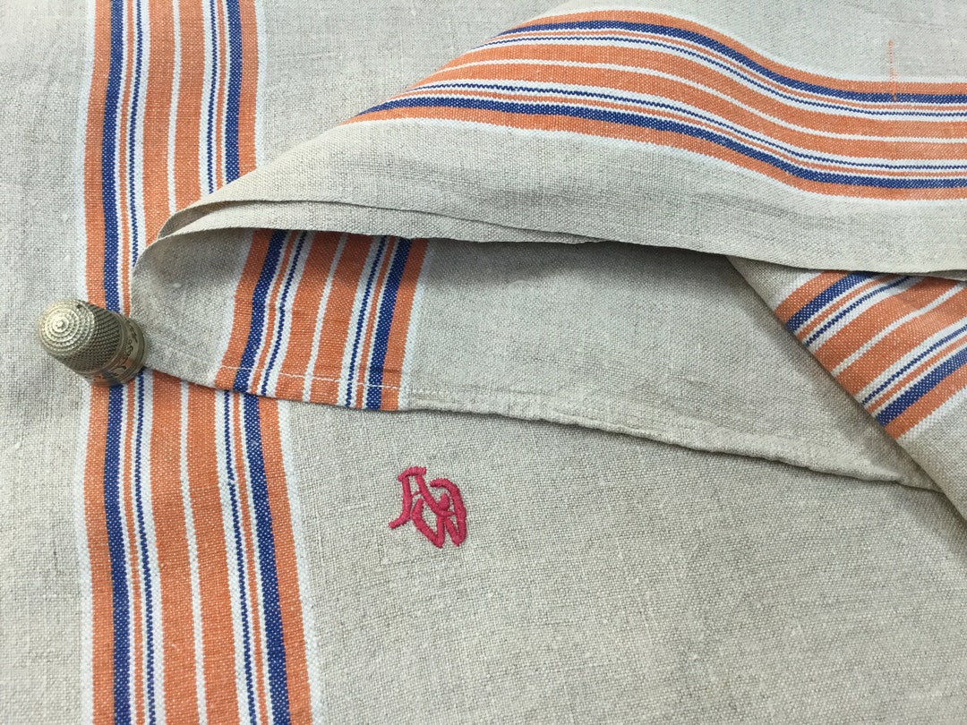 2m78 Linen Fabric, 1930-1940, Old Linen Fabric, aw Monograms. Antique ...