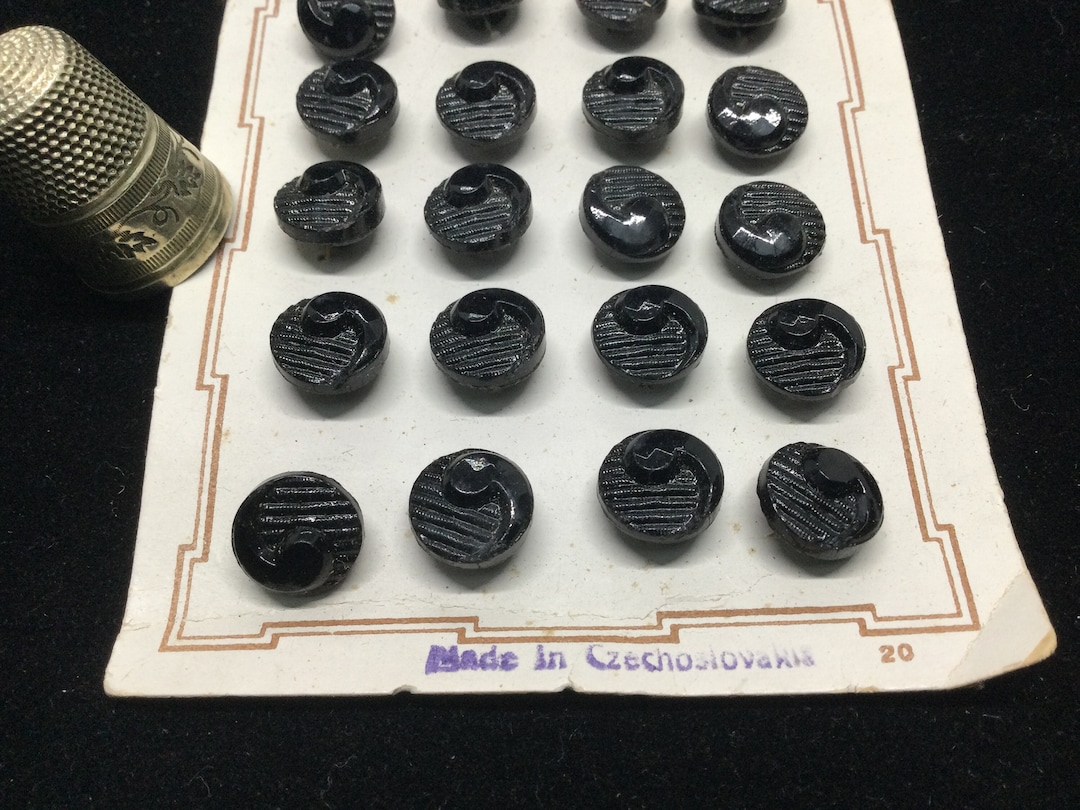 24 Black Glass Buttons, 1cm, Antique, art Deco Pattern in Relief. 24 ...