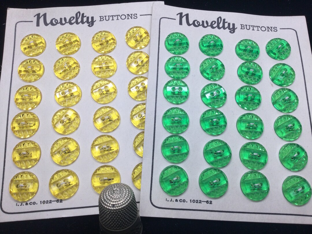 48 Buttons on Card, 50s, Transparent Yellow and Green, 1.2cm. Novelty ...