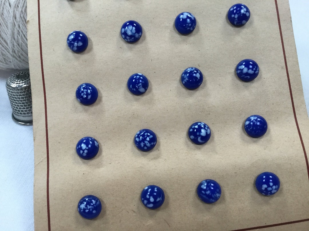 24 Small Glass Buttons, Blue Speckled With White, 1920/30, 8.5mm ...