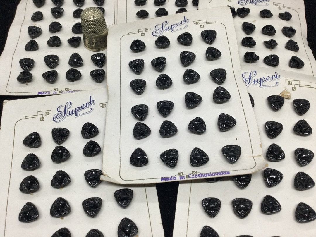 24 Small Triangle Buttons, Black Glass, Czechoslovakia, Antique. 9mm ...