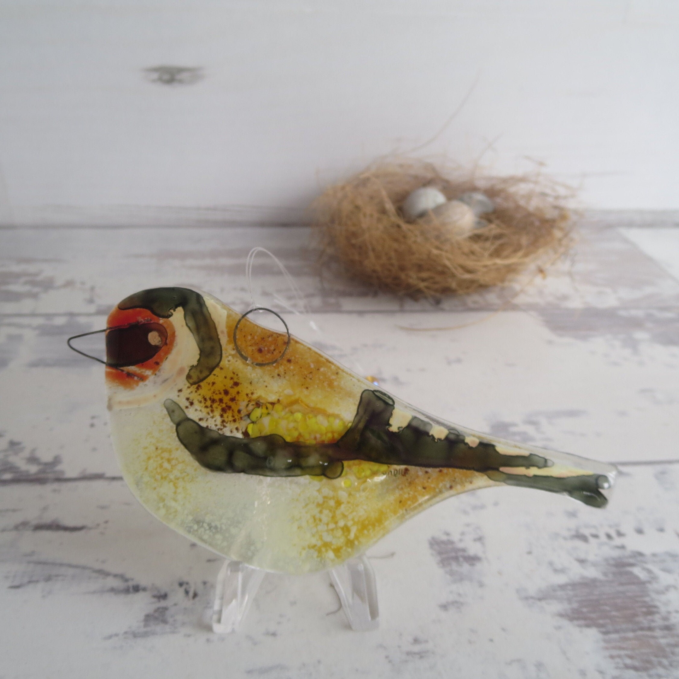 Goldfinch Garden Bird Fused Glass Hanging Sun Catcher - Etsy