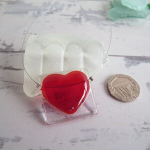 Floating Heart Pendant on Tiger Tail - Fused Red Glass, Transparent ...