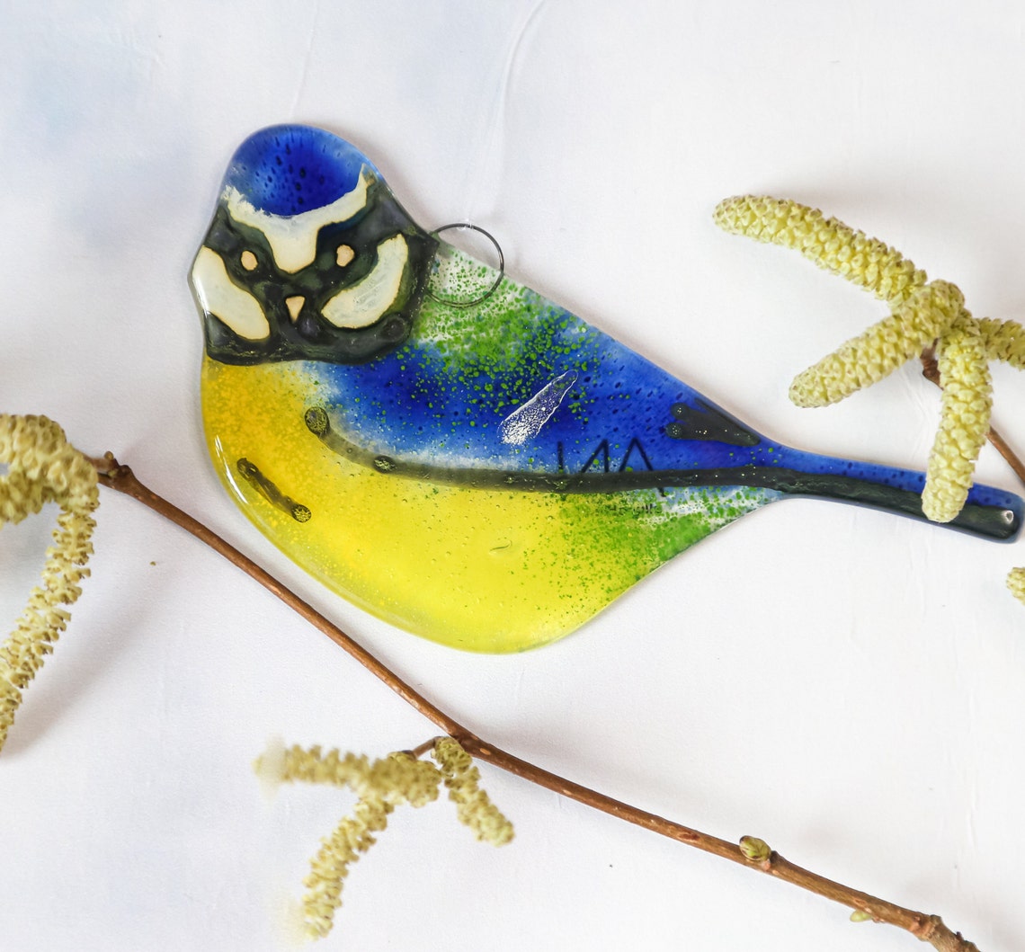 Blue Tit Front Facing Garden Bird Hanging Fused Glass Sun - Etsy