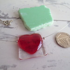 Floating Heart Pendant on Tiger Tail - Fused Red Glass, Transparent ...