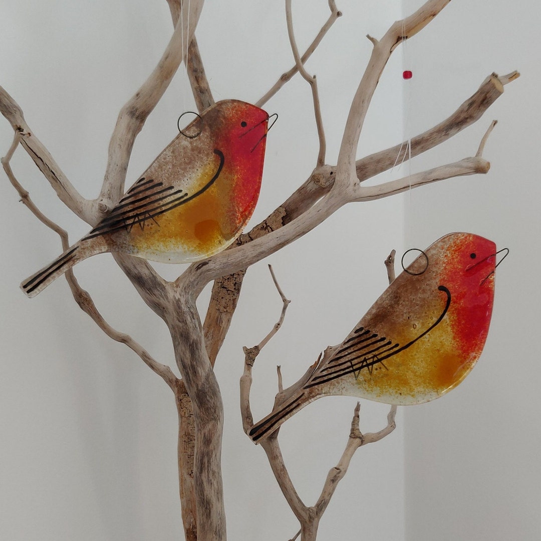 Realistic Slim Robin Hanging Fused Glass Sculpture - Xmas or All Year ...
