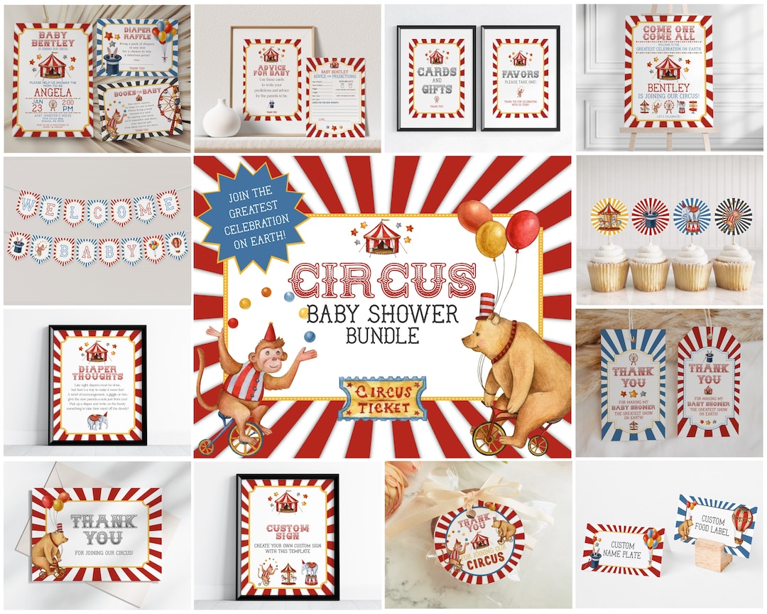 Circus Baby Shower Bundle Template, Printable Gender Neutral Carnival ...