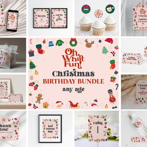 Pink Oh What Fun Birthday Bundle Printable Template, December Instant ...