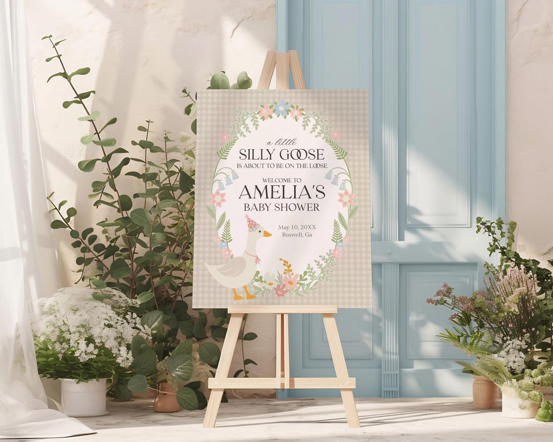 Beige Floral Silly Goose Baby Shower Welcome Sign Printable Template ...