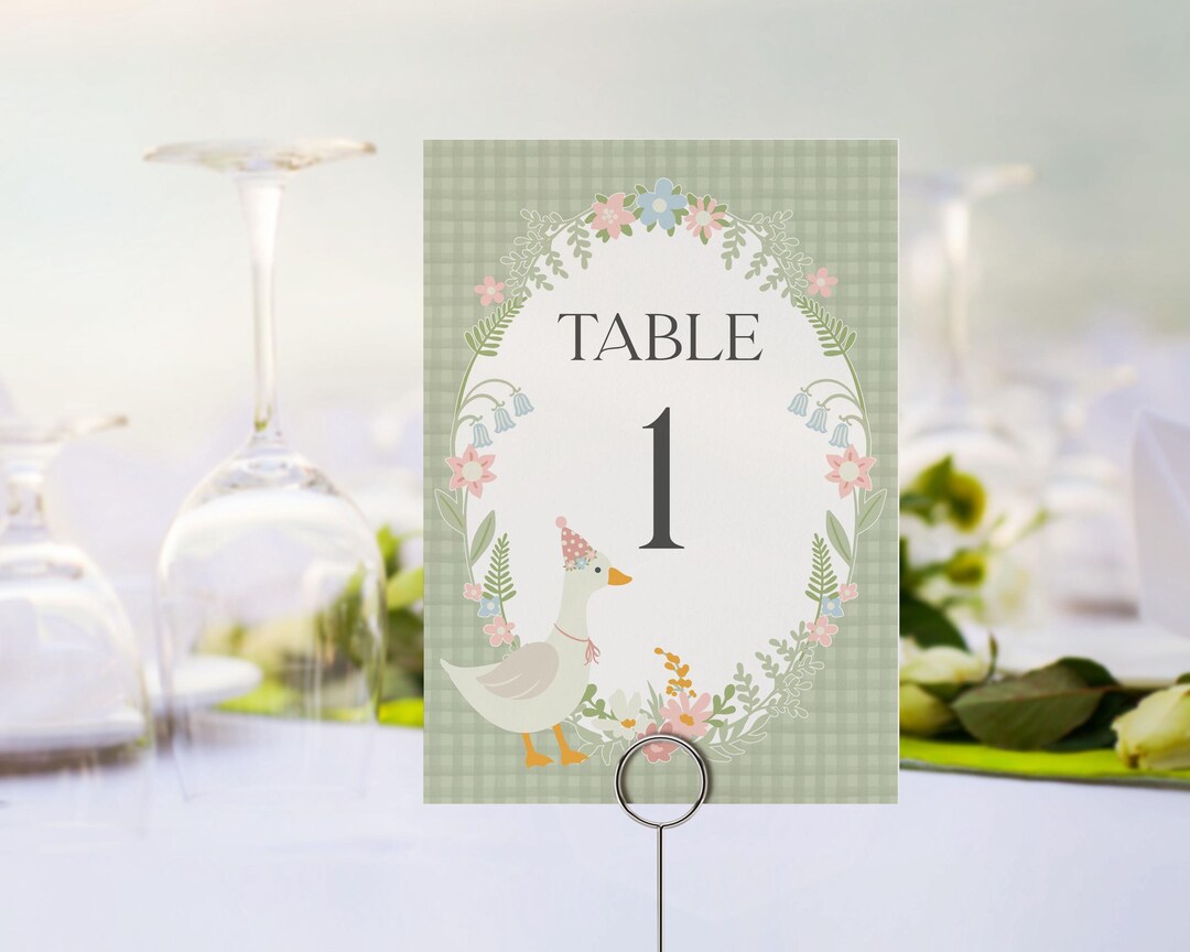 Green Floral Silly Goose Table Number Cards Printable Template, Little ...