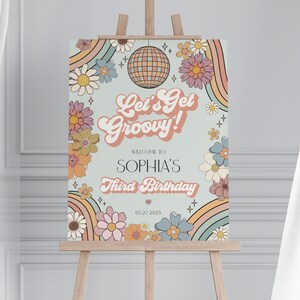 Groovy Floral Birthday Welcome Sign Template, Retro 70s Birthday ...