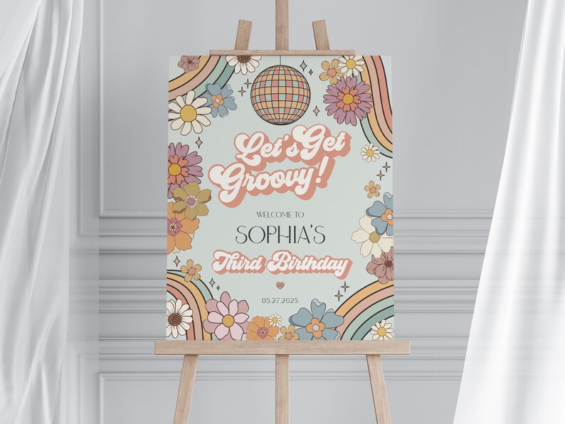 Groovy Floral Birthday Welcome Sign Template, Retro 70s Birthday ...
