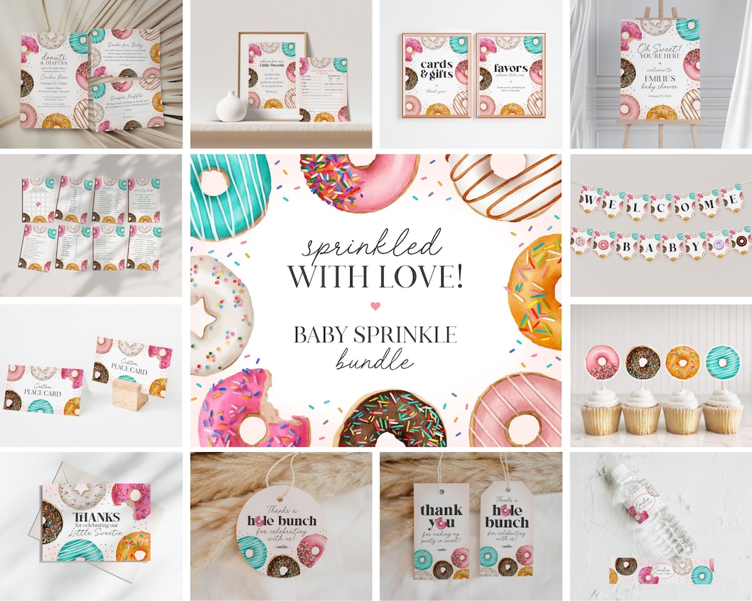 Donut Sprinkles Baby Sprinkle Bundle Printable Party Decor, Donuts ...