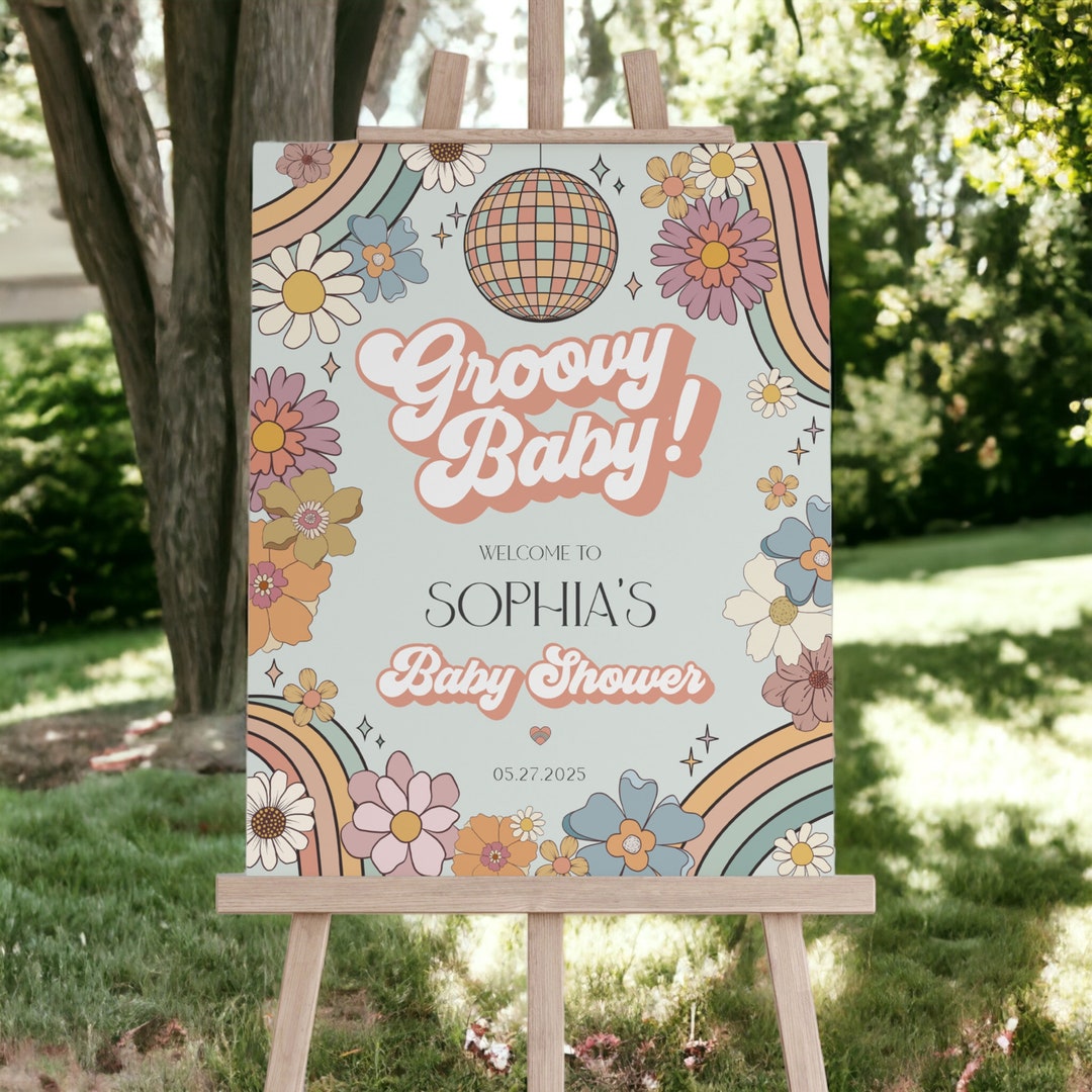 Groovy Floral Baby Shower Welcome Sign Template, Retro Groovy 70s Baby ...