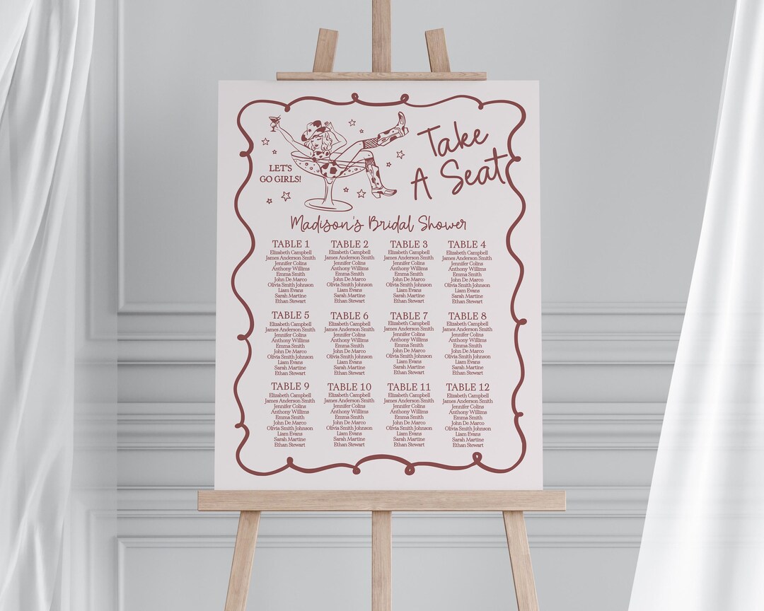 Western Wedding Seating Chart Template, Cowgirl Bachelorette Seating ...