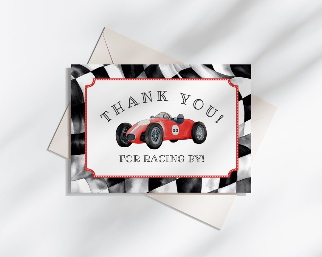 Red Race Car Thank You Card Printable, Instant Download Birthday or ...