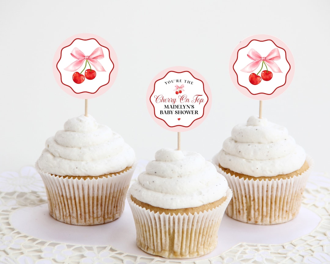 Cherry Sweet Cupcake Toppers Printable for Baby Birthday and Bridal ...