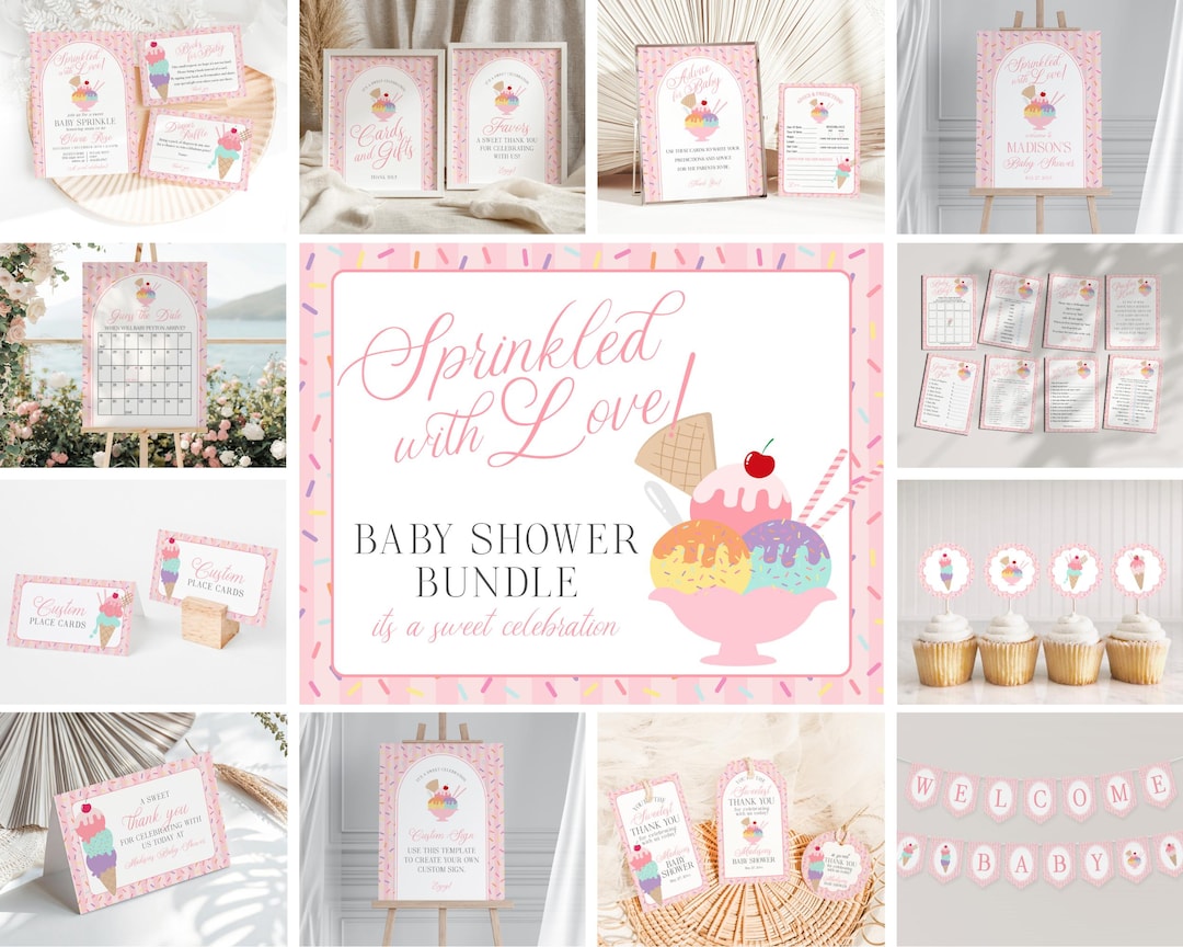 Ice Cream Sundae Baby Shower Bundle Printable Template, Sprinkled With ...