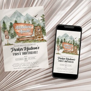 National Park Forest Woodland Theme First Birthday Party Invitation ...