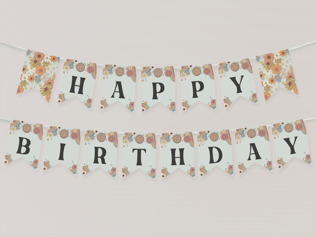 Groovy Floral Birthday Banner Printable Template, 70s Retro Birthday ...