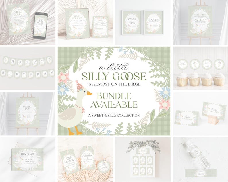 Green Floral Silly Goose First Birthday Invitation Printable Template ...