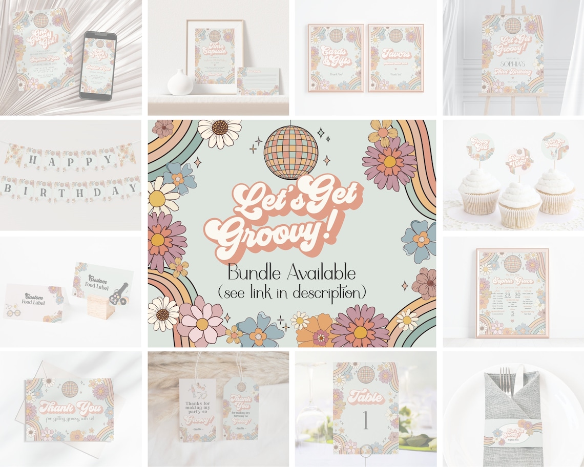Groovy Floral Custom Sign Printable Party Decor, Groovy Baby Shower or ...