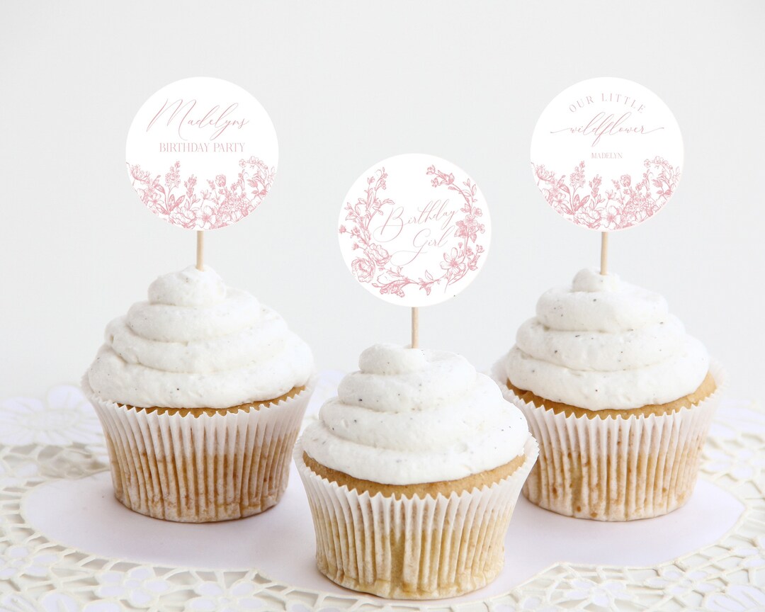 Pink Chinoiserie Birthday Cupcake Toppers Printable Template, Pastel ...