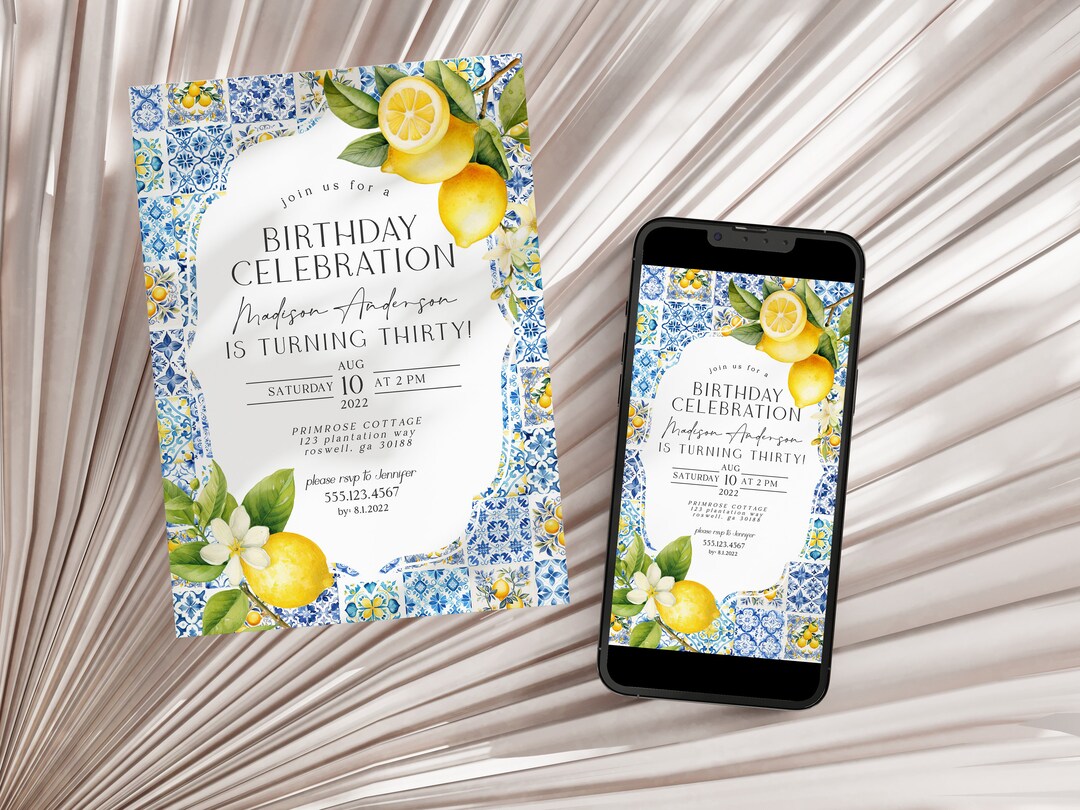 Amalfi Coast Birthday Invitation Printable Template, Citrus ...