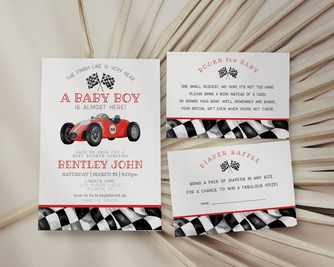 Red Race Car Baby Shower Invitation Template, Instant Download Vintage ...