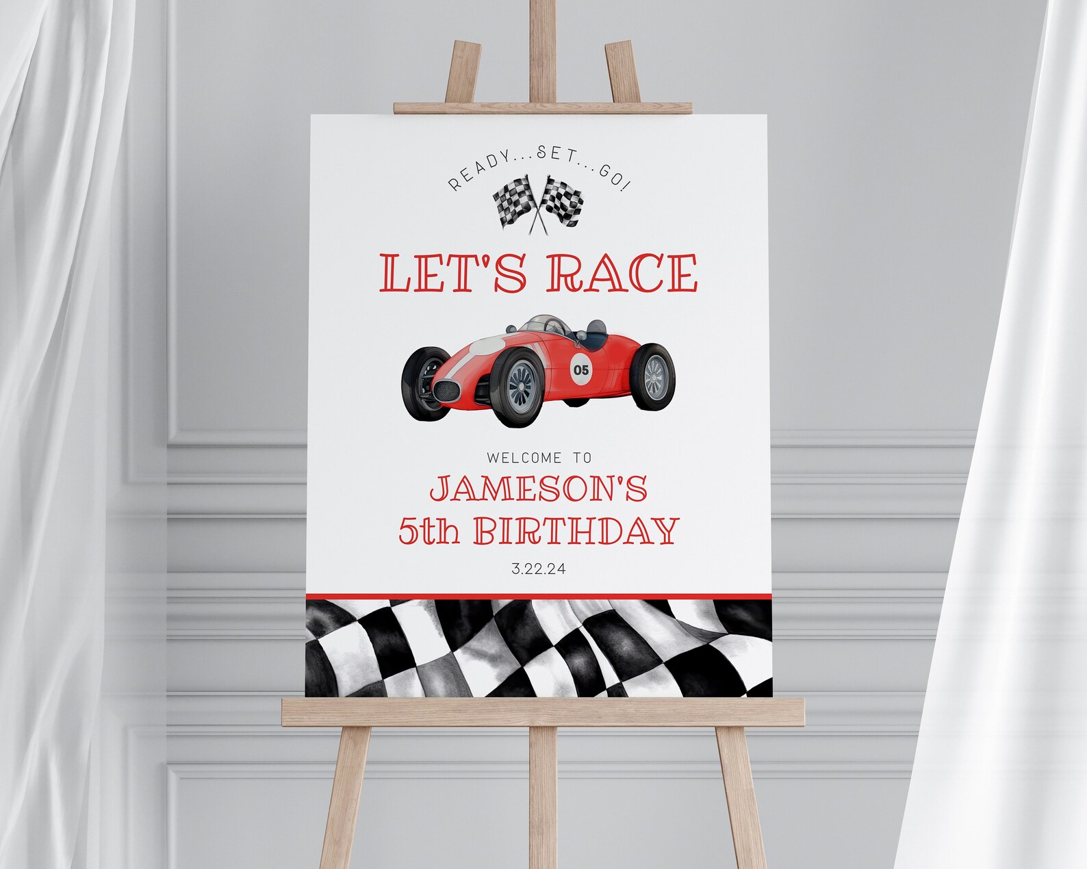 Red Race Car Birthday Welcome Sign Printable Template, Instant Download ...