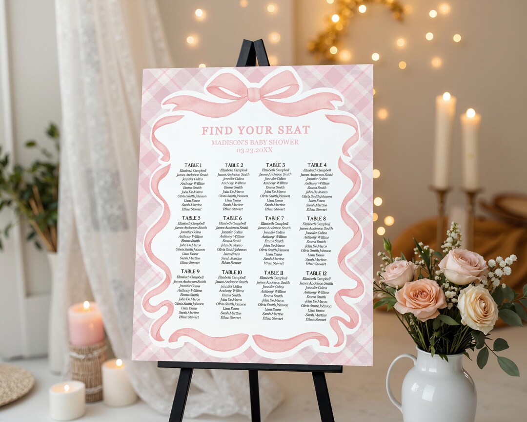 Pink Tartan Plaid Bear Seating Chart Poster Template, We Can Bearly ...