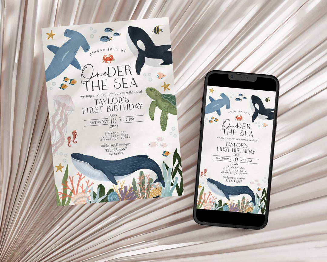 One-der the Sea First Birthday Invitation Template, Under the Sea 1st ...