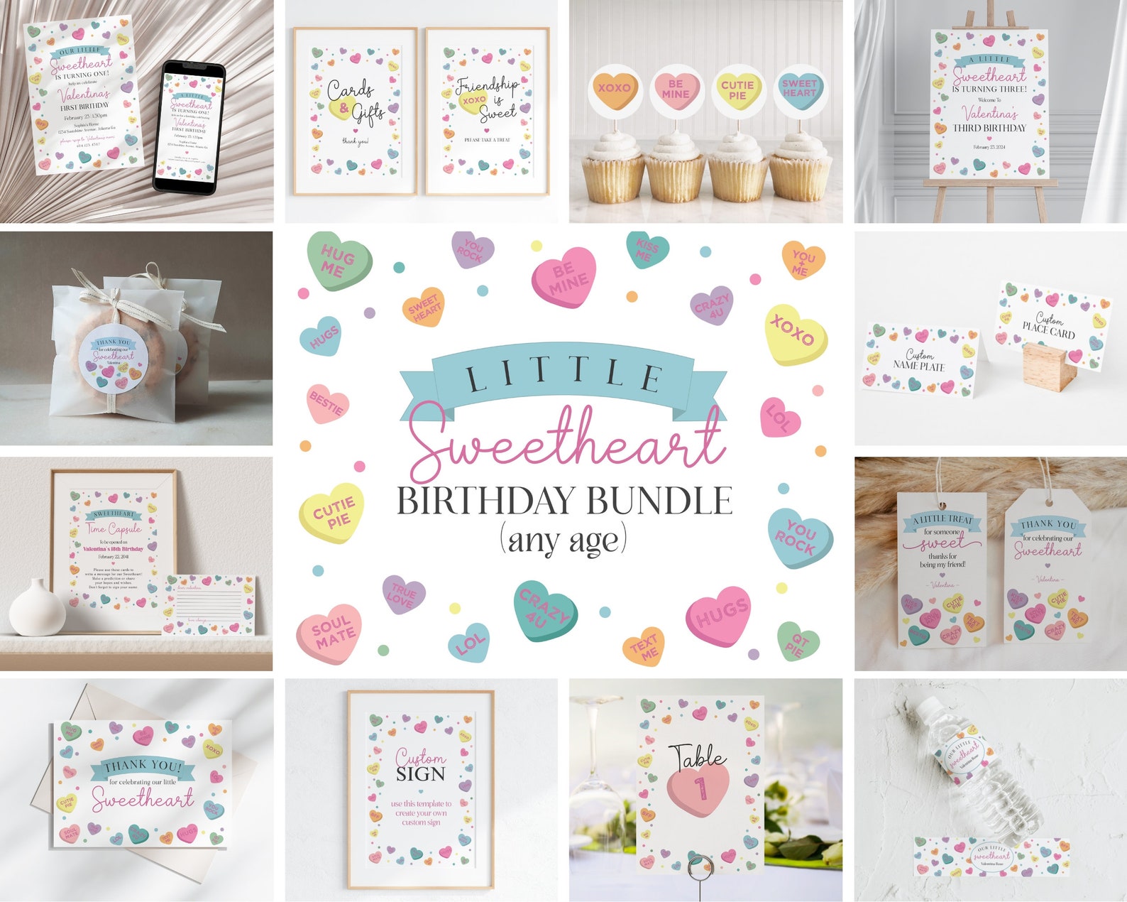 Little Sweetheart Pastel Birthday Bundle Printable, Instant Download ...