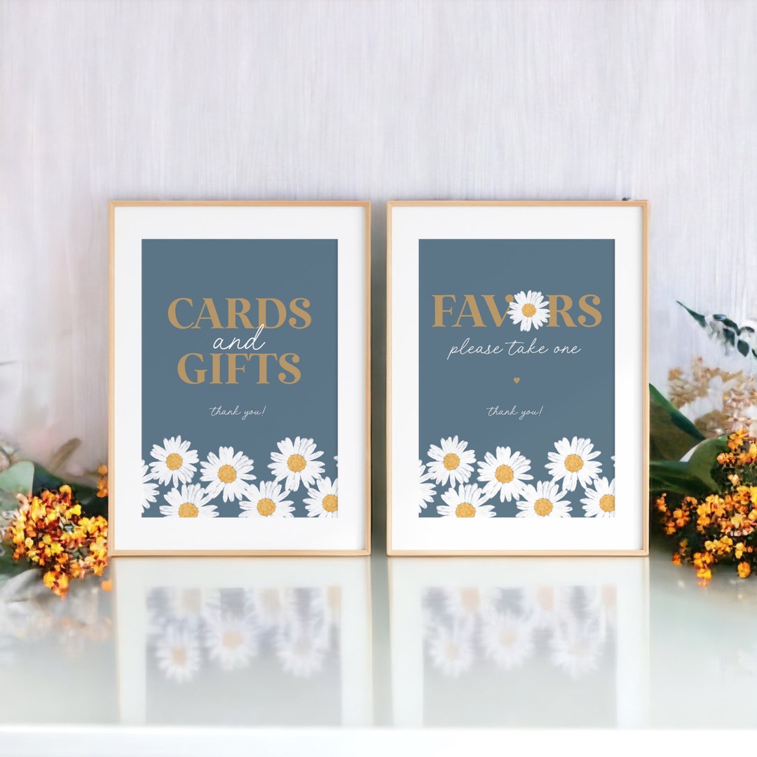 Navy Blue Daisy Cards and Gifts Sign and Favors Sign Instant Download ...