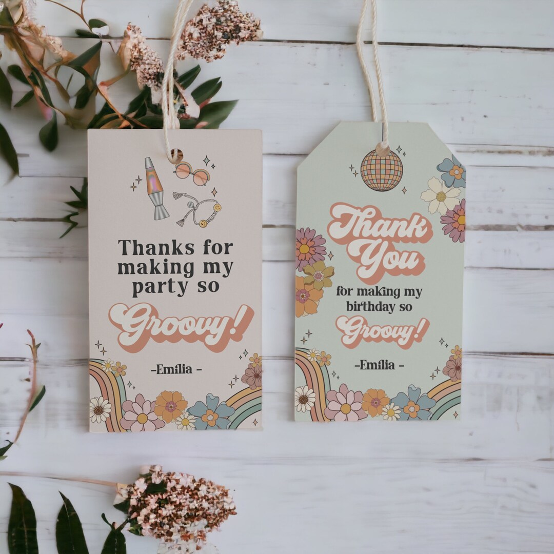 Groovy Floral Birthday Party Favor Tags Printable Template, One Groovy ...